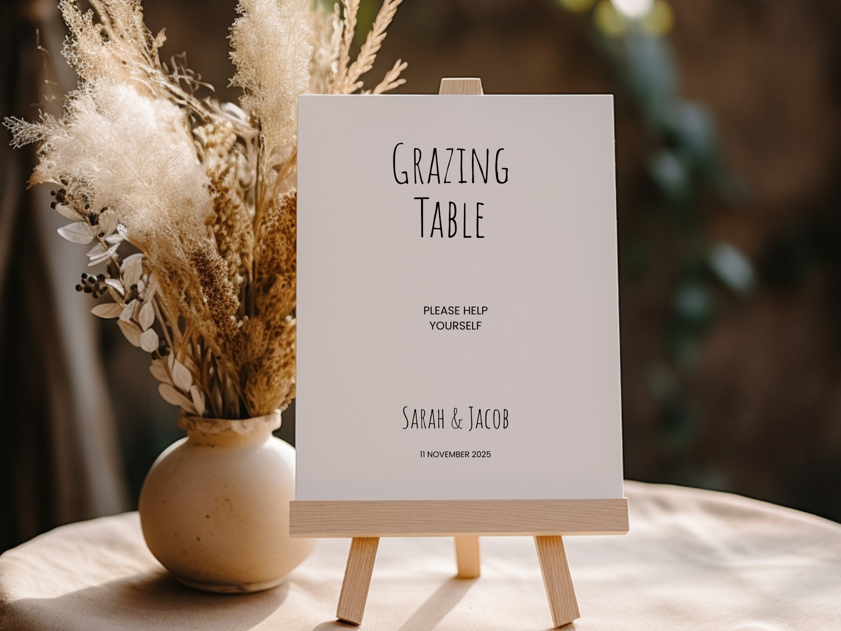 Grazing Table Template, Whimsical Wedding Food Sign, Minimal Reception ...