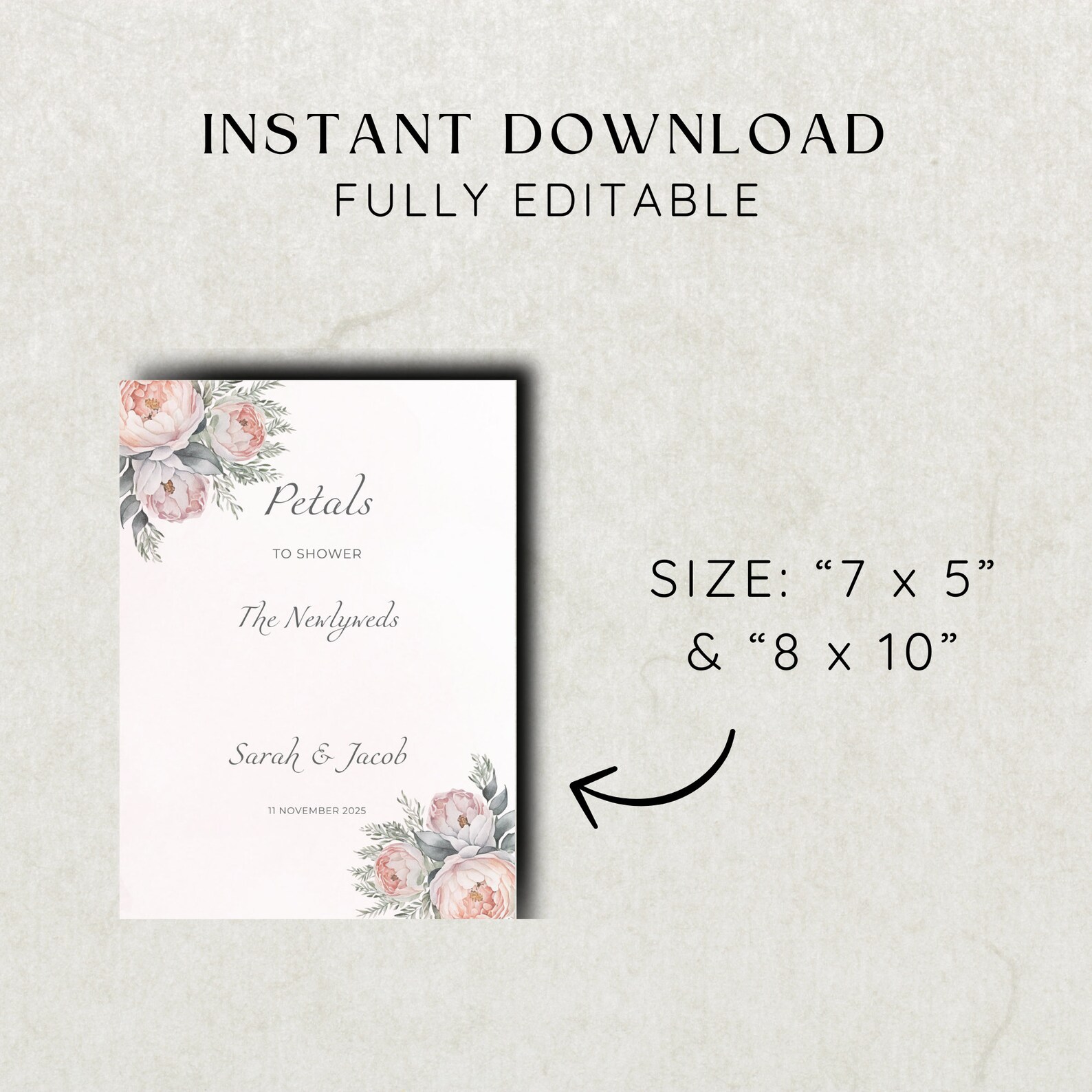 Petal Toss Template, Dusty Rose Wedding Signage, Pink Peonies Reception ...