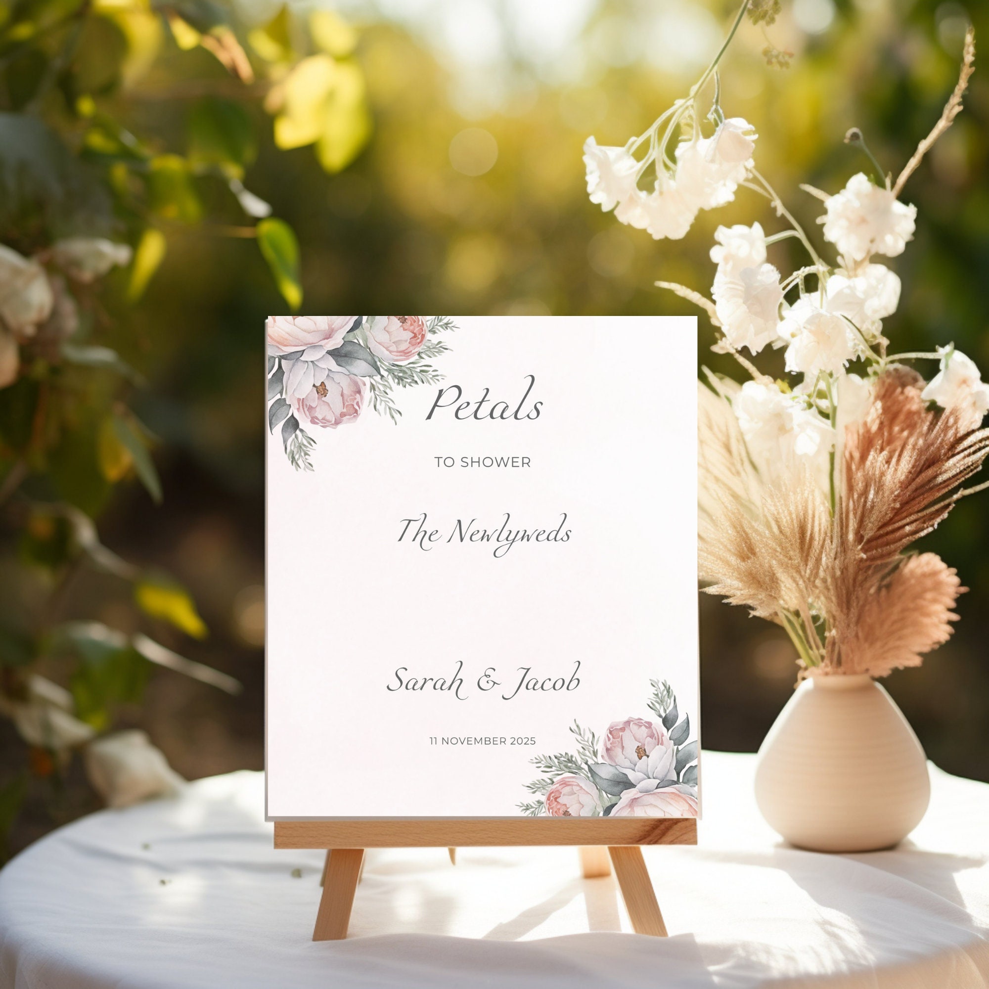 Petal Toss Template, Dusty Rose Wedding Signage, Pink Peonies Reception ...