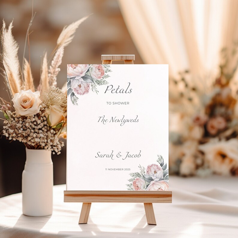 Petal Toss Template, Dusty Rose Wedding Signage, Pink Peonies Reception ...