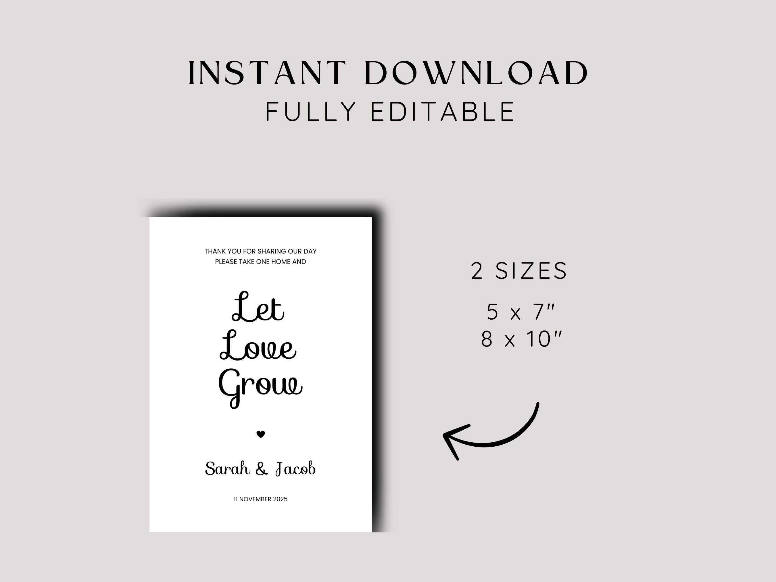 Let Love Grow Printable, Thank You for Coming Wedding Sign, Minimal ...