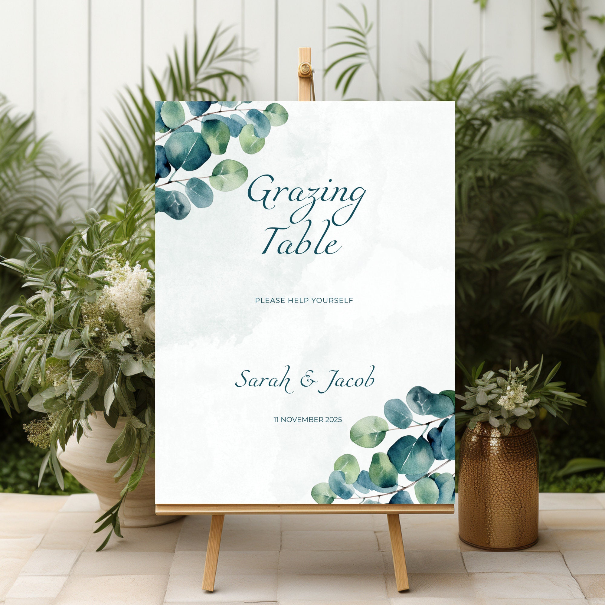 Grazing Table Template, Greenery Food Buffet Sign, Eucalyptus Reception ...