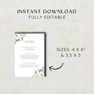 Sage Wedding Details, Sage Green and White Floral Enclosure Card, White ...