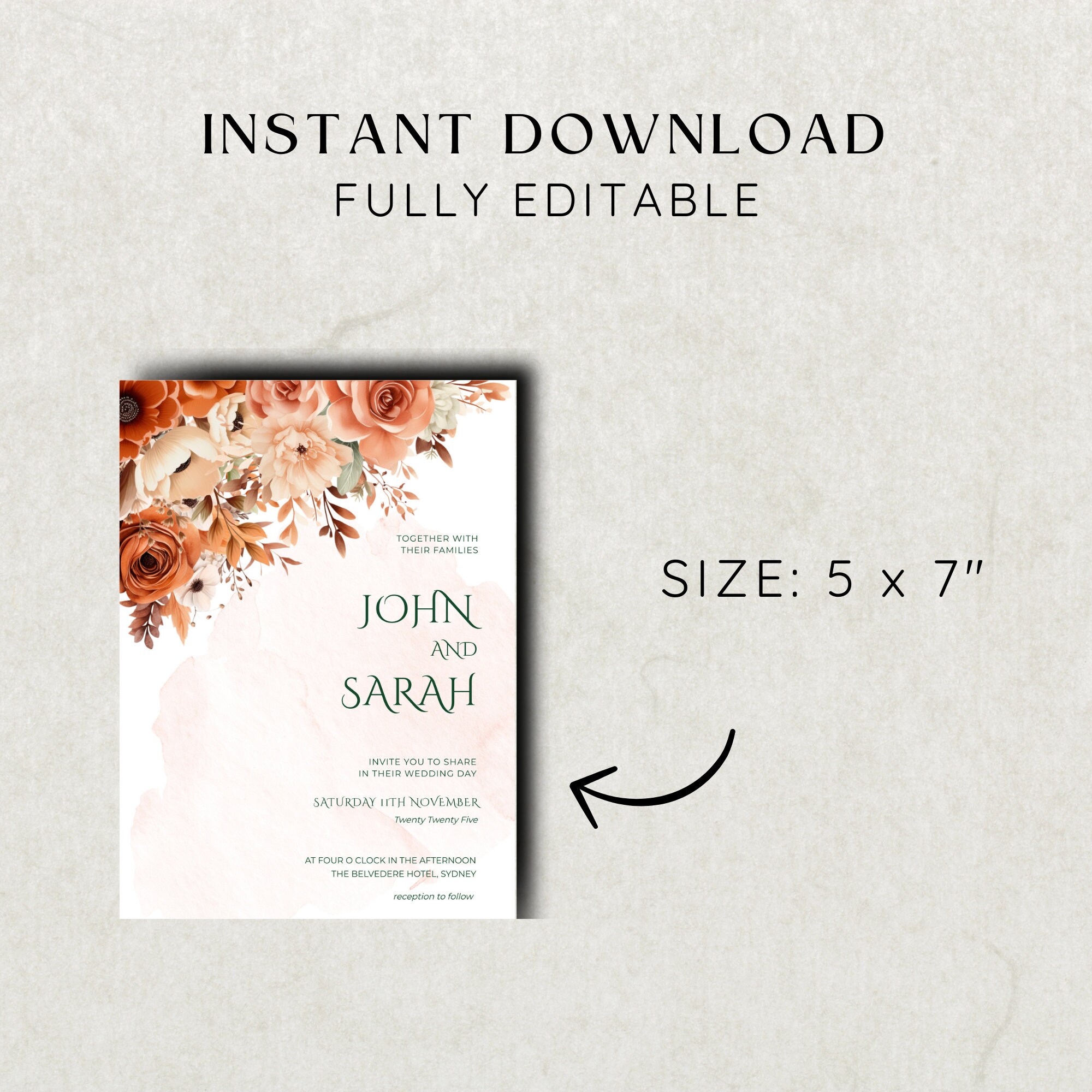 Terracotta and Sage Wedding Invitations, Rust Orange Roses, Apricot ...