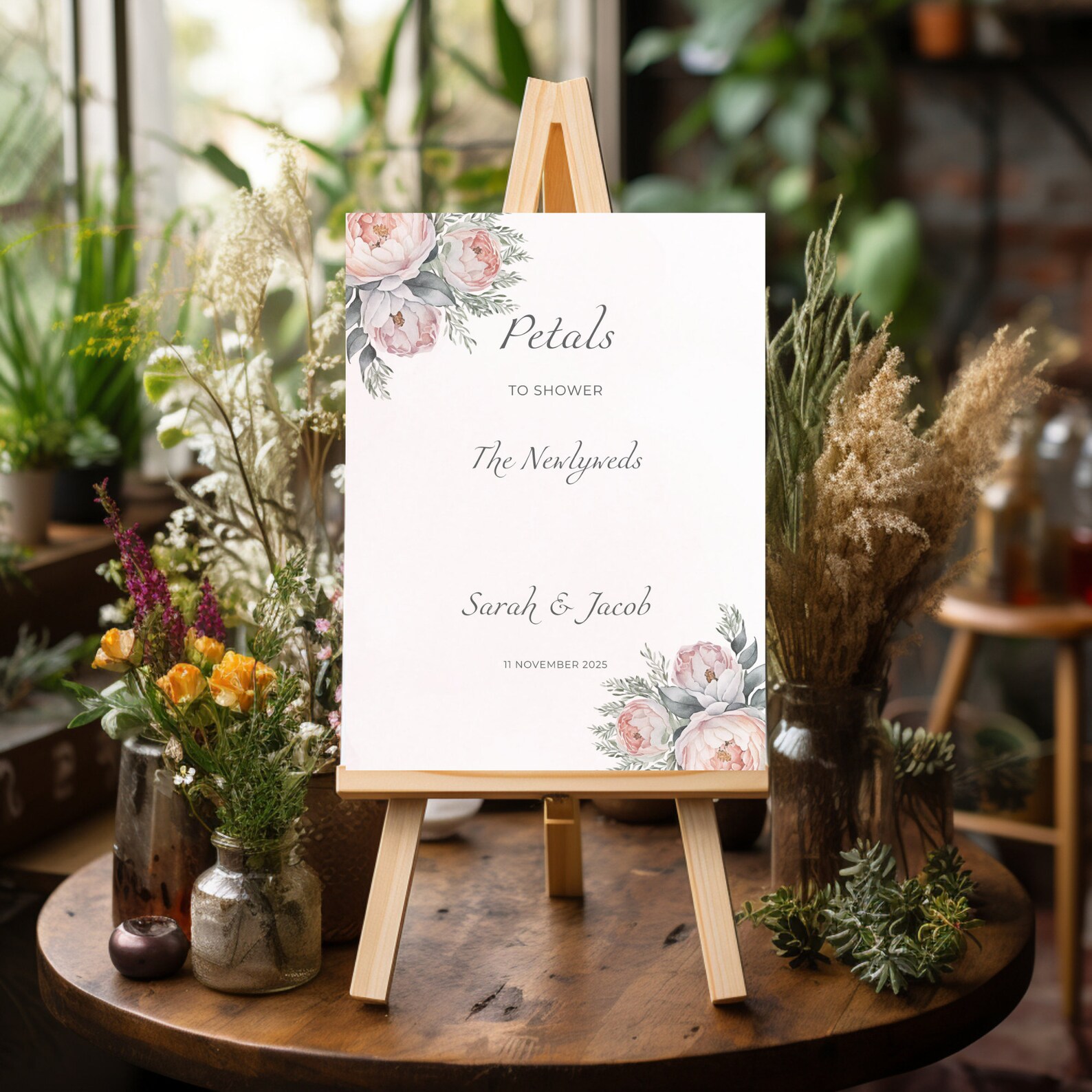 Petal Toss Template, Dusty Rose Wedding Signage, Pink Peonies Reception ...