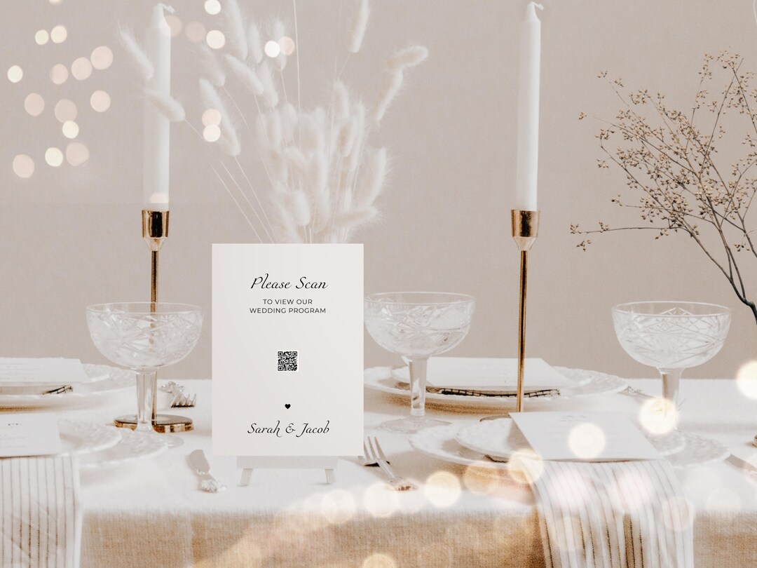 Wedding Program QR Code Sign, Elegant Minimal Reception Signage ...