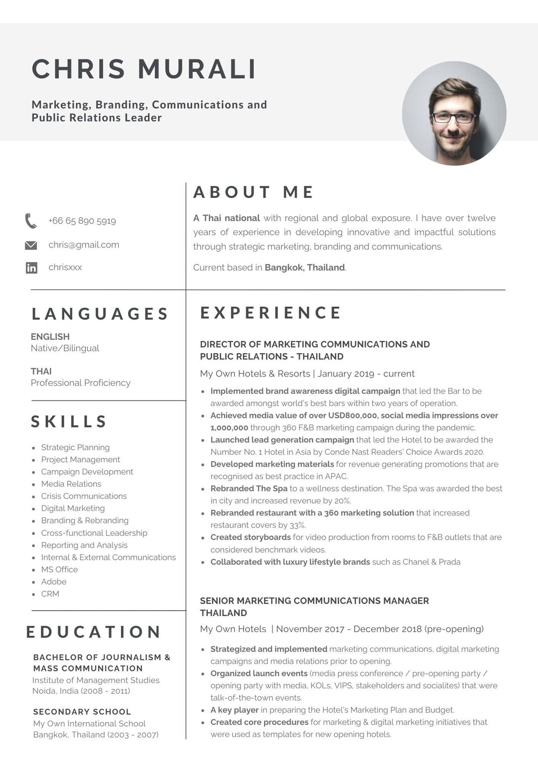 Resume & Cover Letter Template for Marketing Professionals or Hoteliers ...