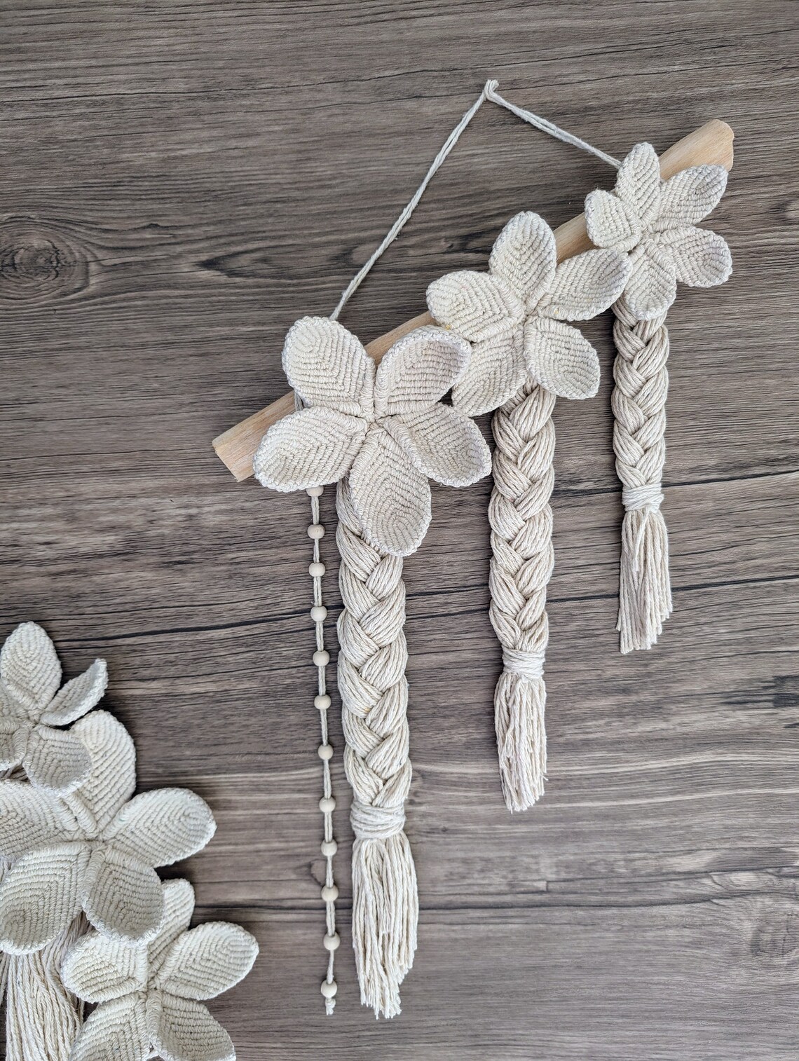 Boho Macrame Wall Hanging, Flowers Grey Home Decor, Handmade Bohemian ...