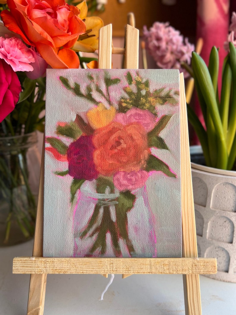 Spring Flowers Oil Painting on Canvas Board - Etsy
