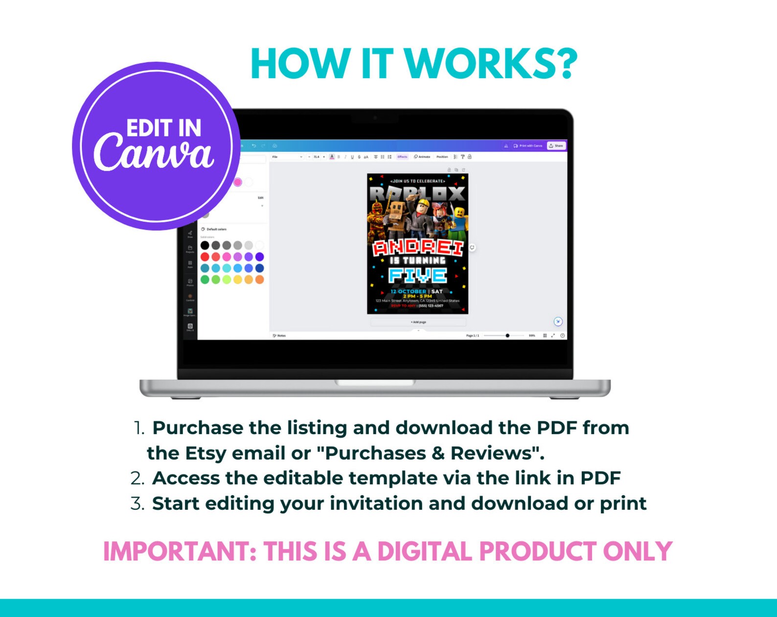 Roblox Birthday Invitation, Roblox Invitation, Editable Printable ...