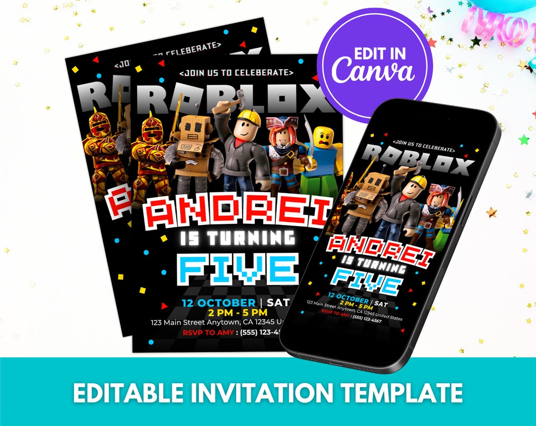 Roblox Birthday Invitation, Roblox Invitation, Editable Printable ...