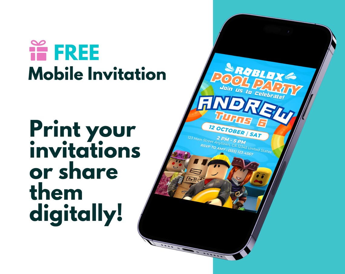Roblox Pool Party, Roblox Invitation, Editable Printable Roblox ...