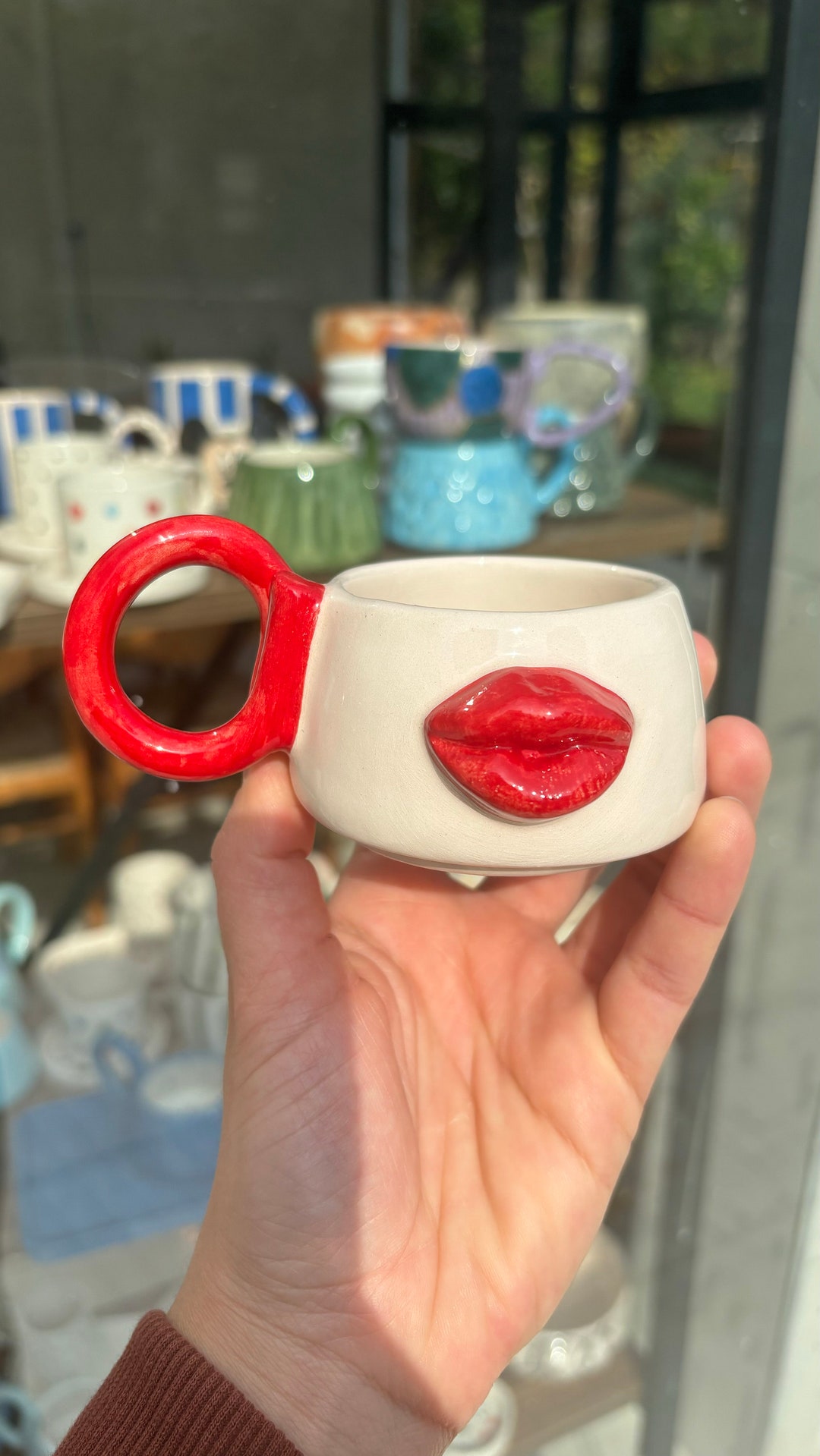 Red Lip Mug, Handmade Ceramic Mug, Coffee Mug, Pottery Mug, Handpainted ...