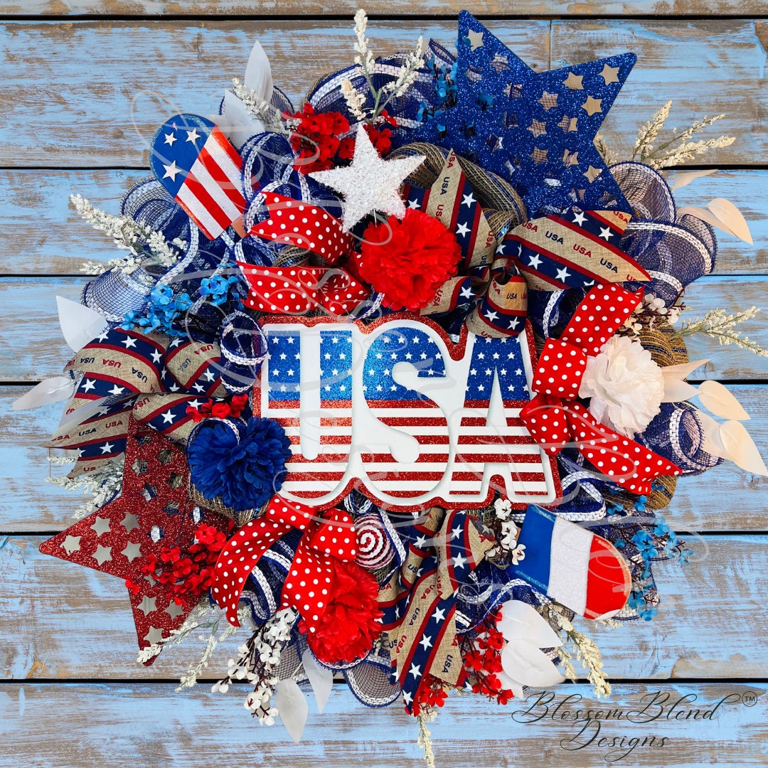 Patriotic Memorial Day/ 4th of July Door Wreath and Embellishments! - Etsy