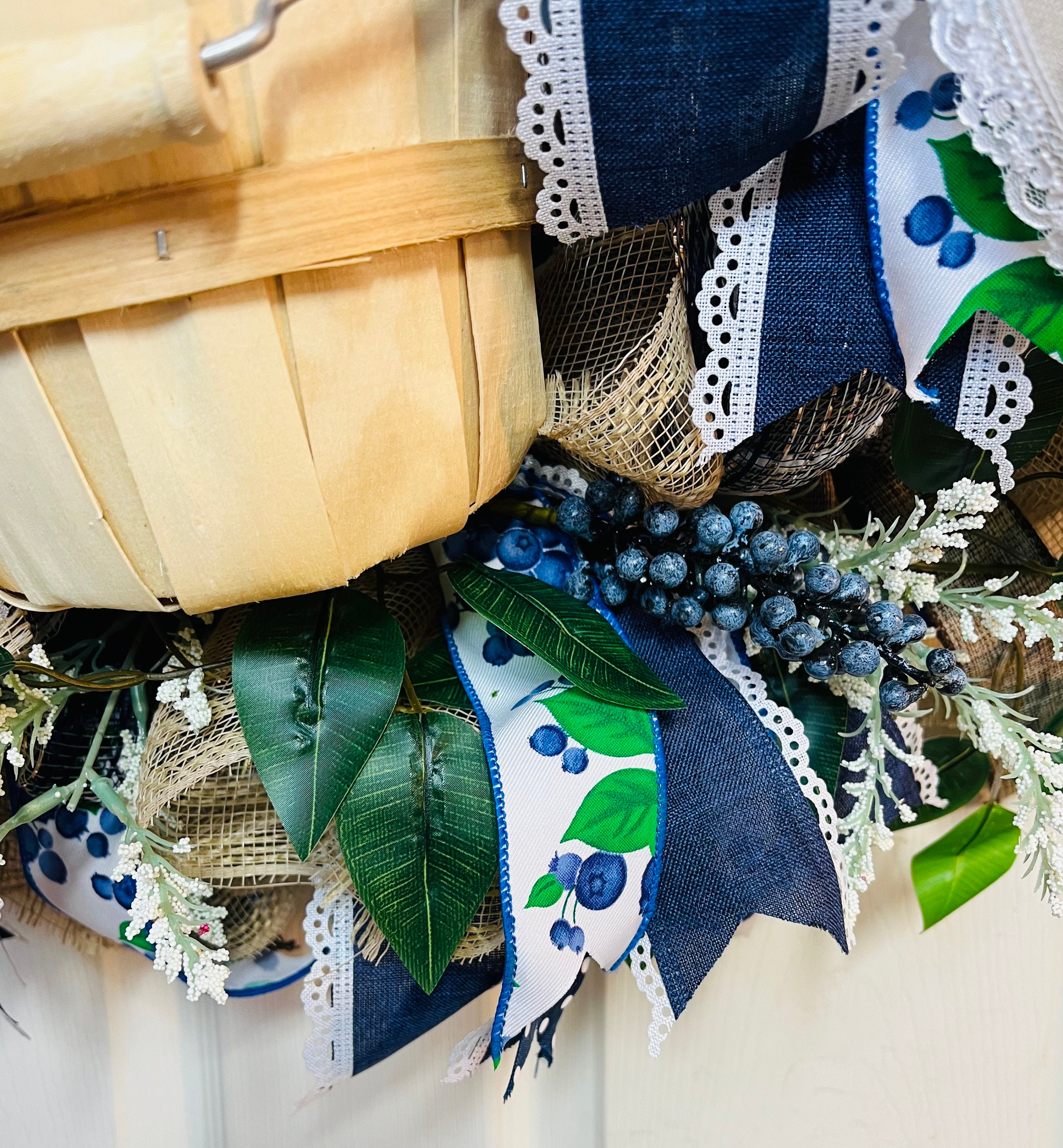 Front Door Wreath, Blueberries and Basket , Door Hanger, Front Door ...