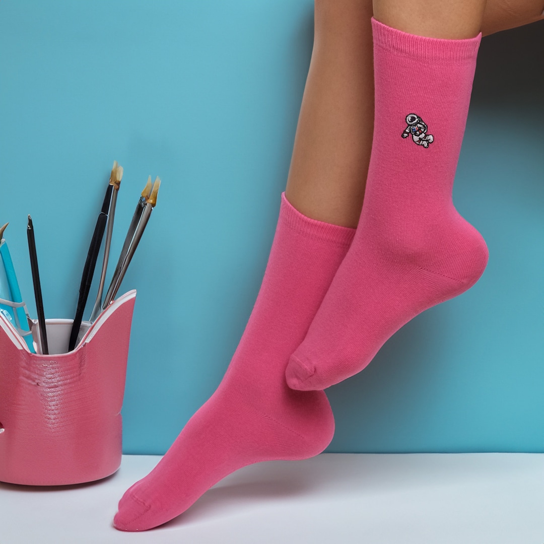 Simple Design Socks, Cute Pink Socks, Space Pattern Socks, Unique Women ...