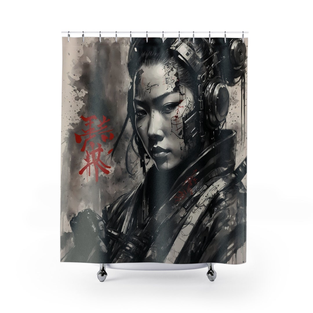Cyberpunk Woman Samurai Shower Curtain for Adults, Weebs, and Sci-fi ...
