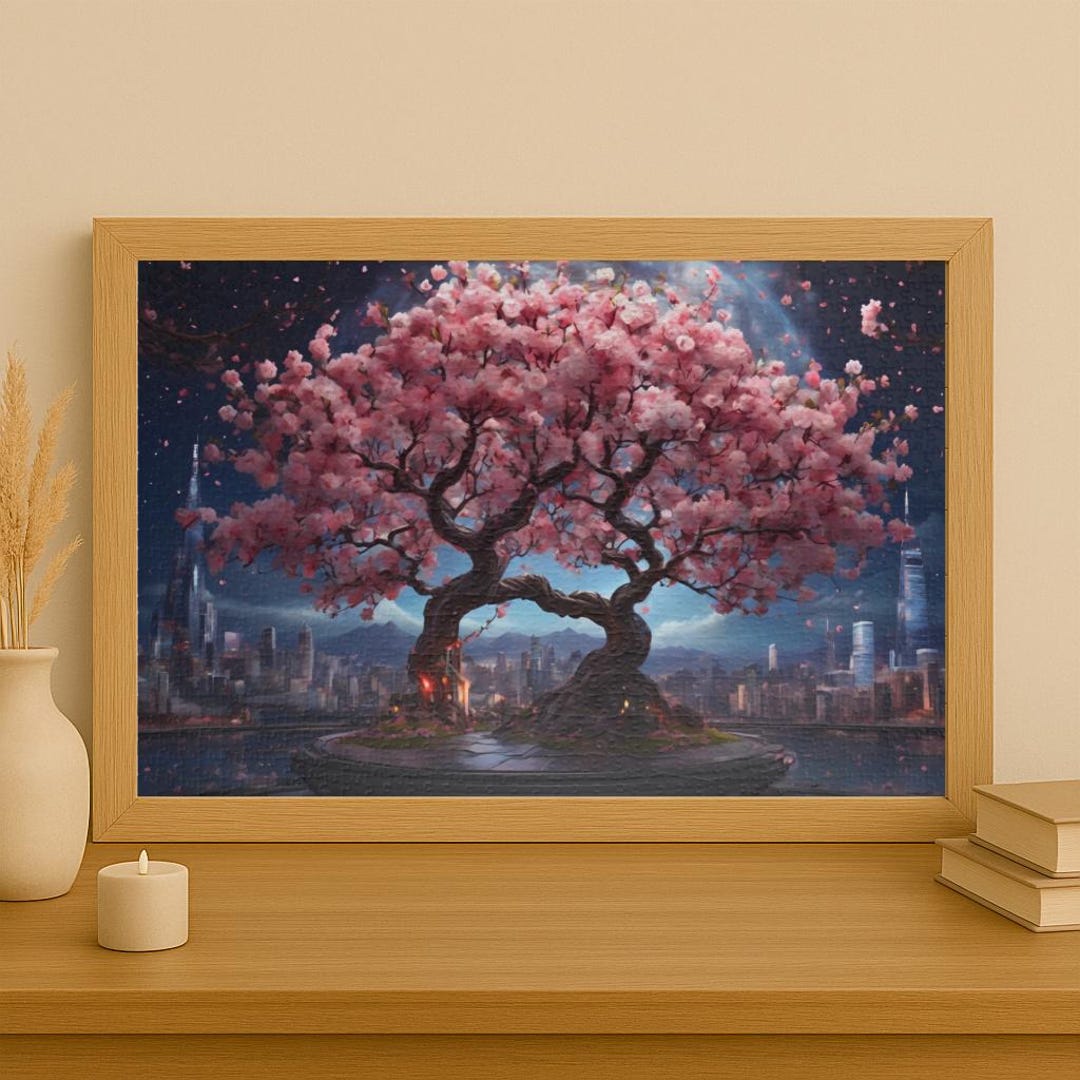 Cherry Blossom Japan Cityscape Puzzle, Beautiful Nature Art for Adults ...