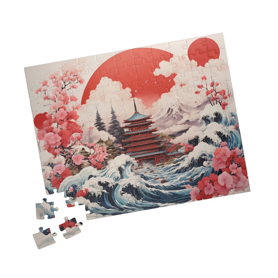 Hokusai Style Japanese Print Jigsaw Puzzle Unique Wave for Family for ...