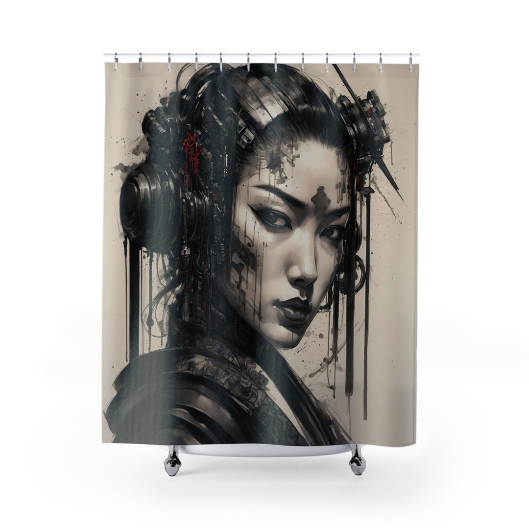 Cyberpunk Samurai Shower Curtain – Futuristic Anime Decor for Weebs and ...