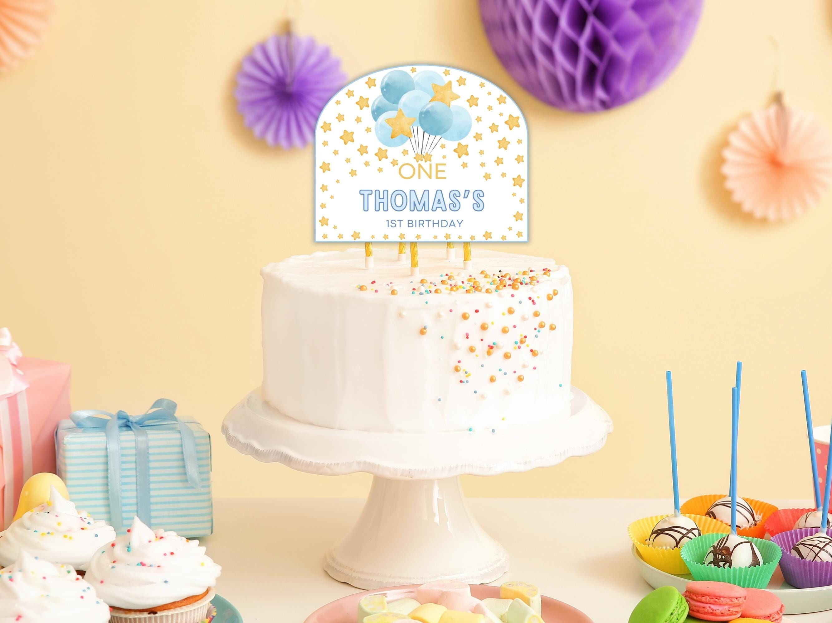 Blue Balloon Cake Topper, Editable Blue Balloon Baby 1st Birthday Cake ...