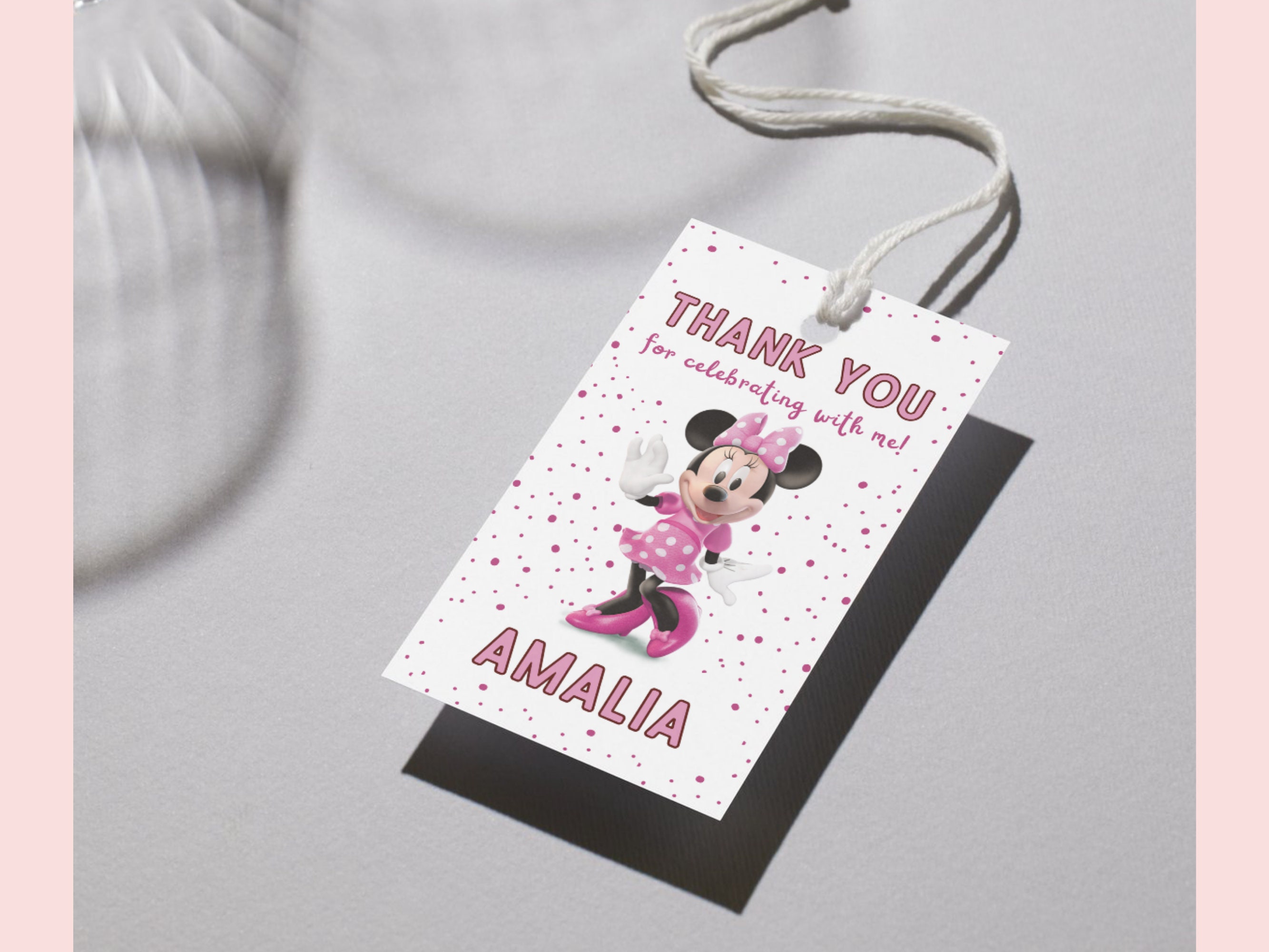 Editable Minnie Mouse Thank You Tag, Pink Minnie Birthday Gift Tag ...