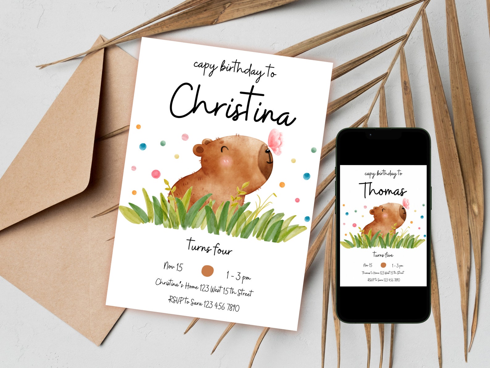 Editable Capybara Birthday Invitation, Capybara Birthday Invite ...