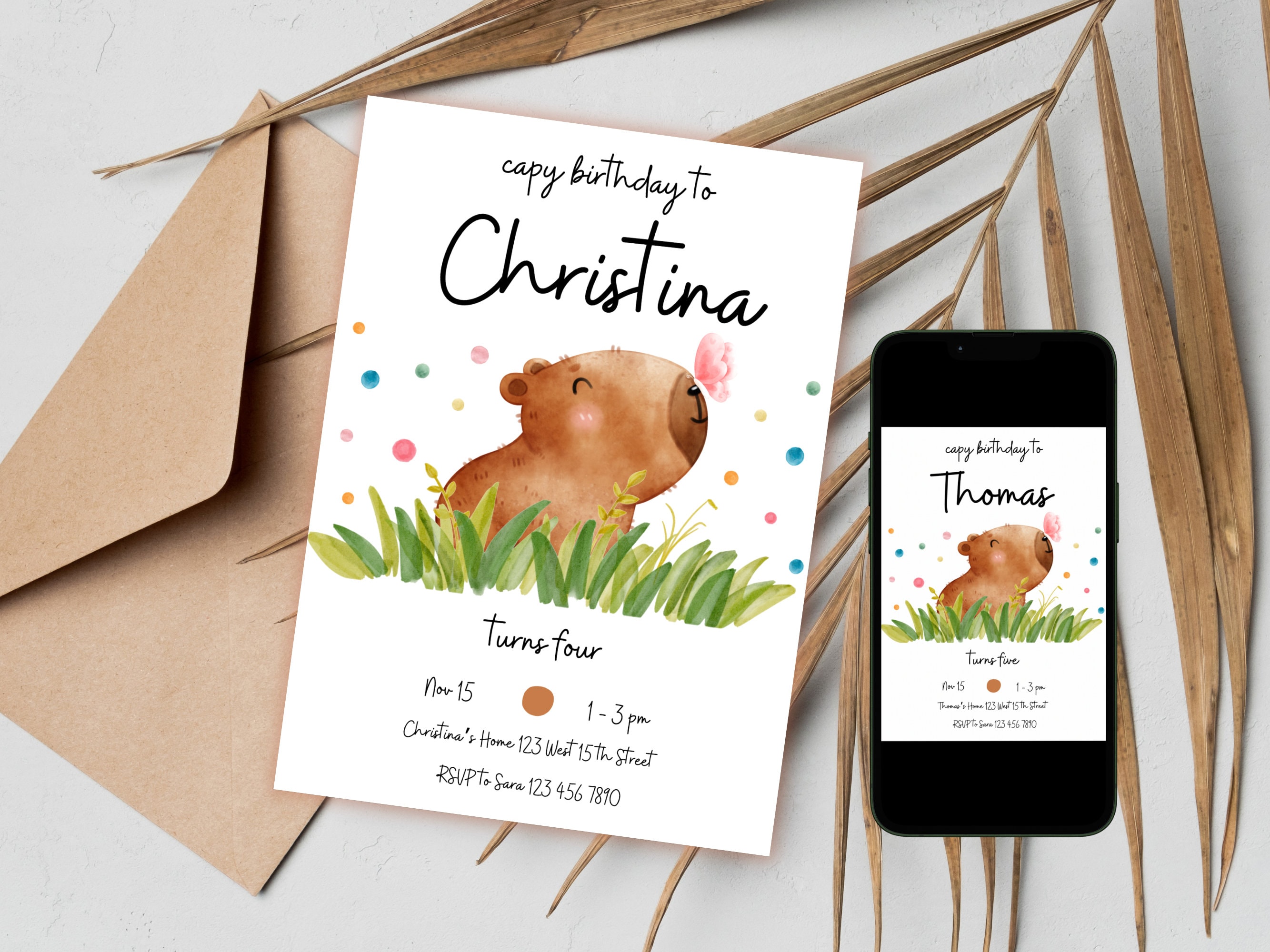 Editable Capybara Birthday Invitation, Capybara Birthday Invite ...