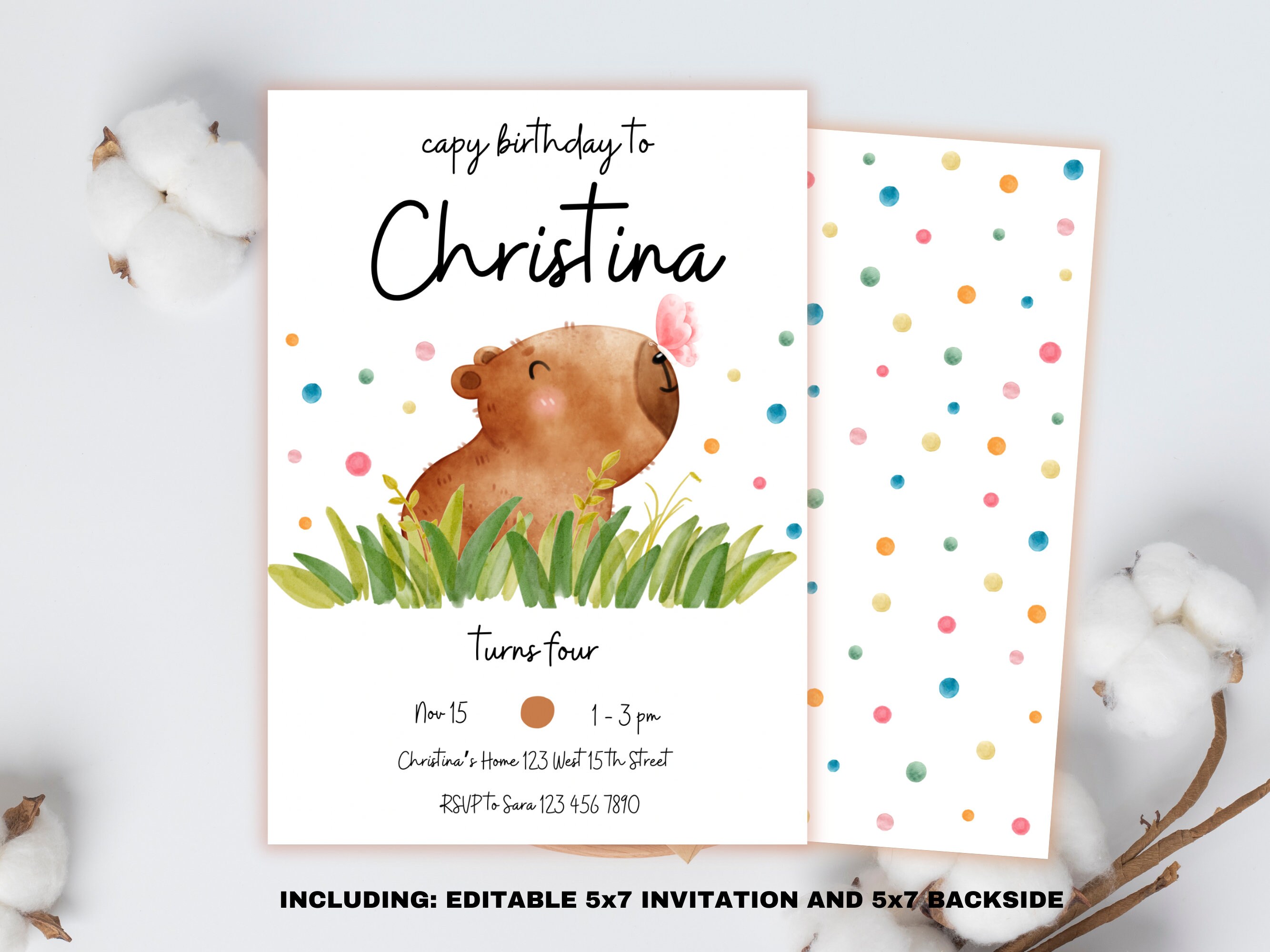 Editable Capybara Birthday Invitation, Capybara Birthday Invite ...