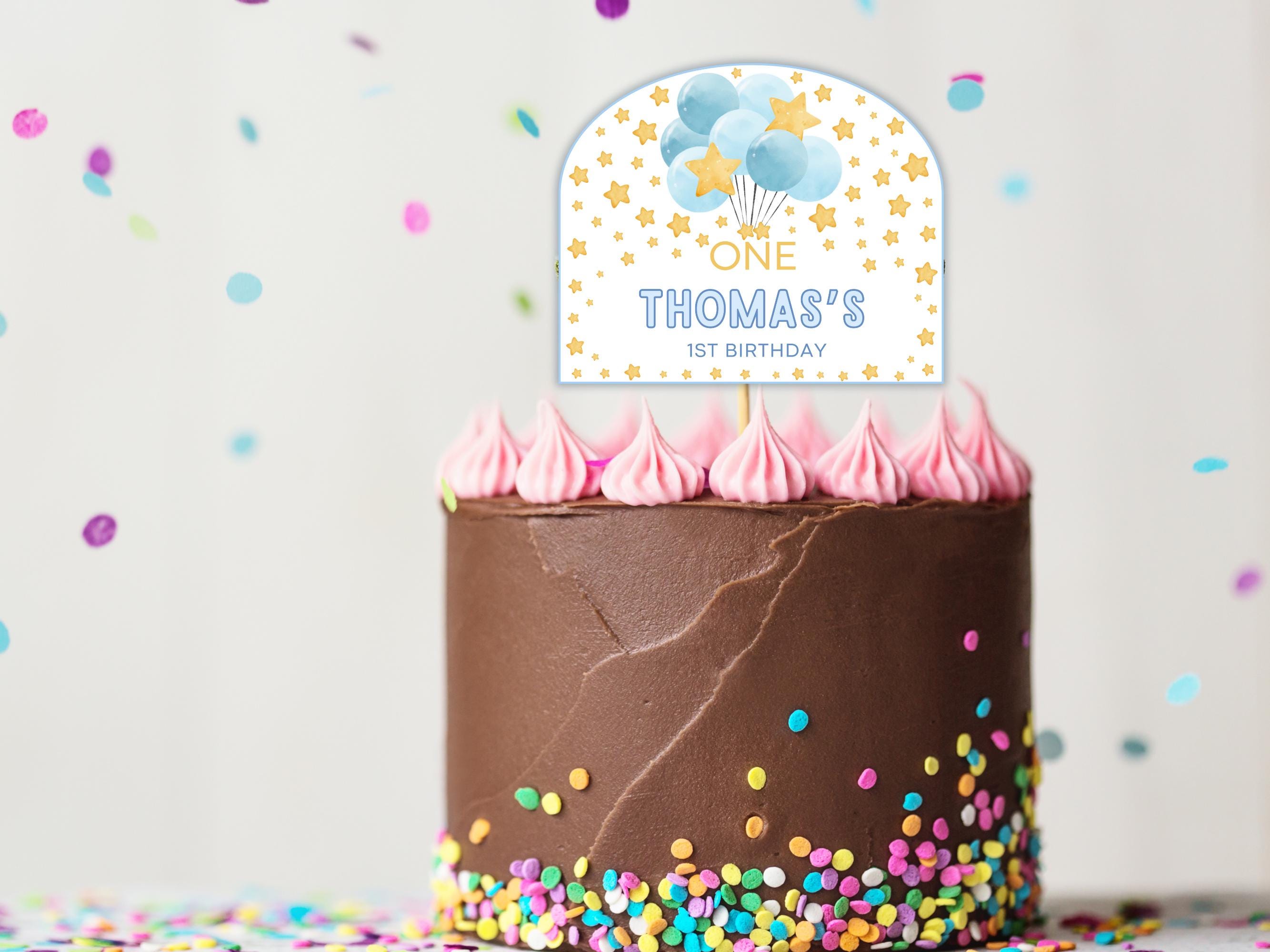 Blue Balloon Cake Topper, Editable Blue Balloon Baby 1st Birthday Cake ...
