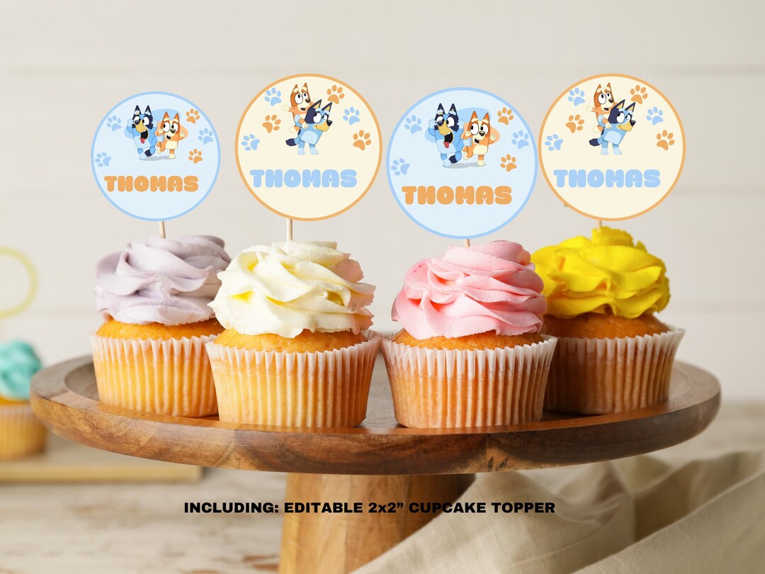 Blue Dog Birthday Cupcake Toppers, Editable Blue Dog Theme Birthday ...