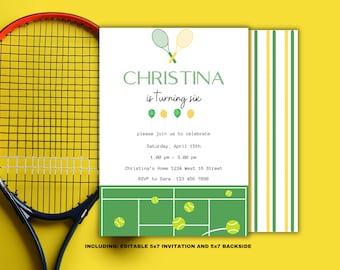Editable Tennis Invitation, Tennis Birthday Party Invitation, Tennis ...