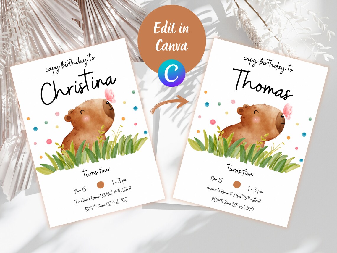 Editable Capybara Birthday Invitation, Capybara Birthday Invite ...