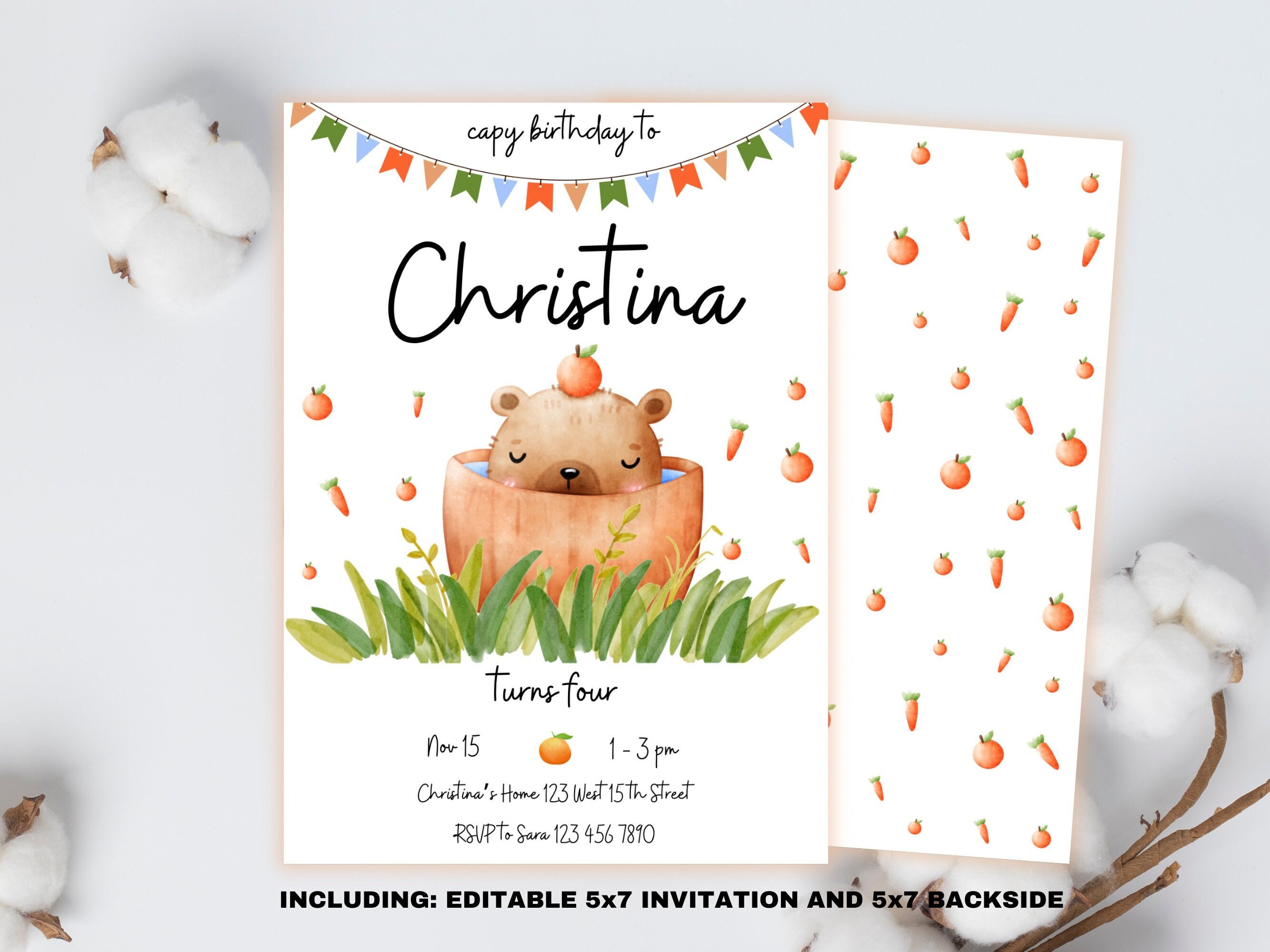 Capybara Birthday Invitation, Editable Capybara Invite, Kids Birthday ...