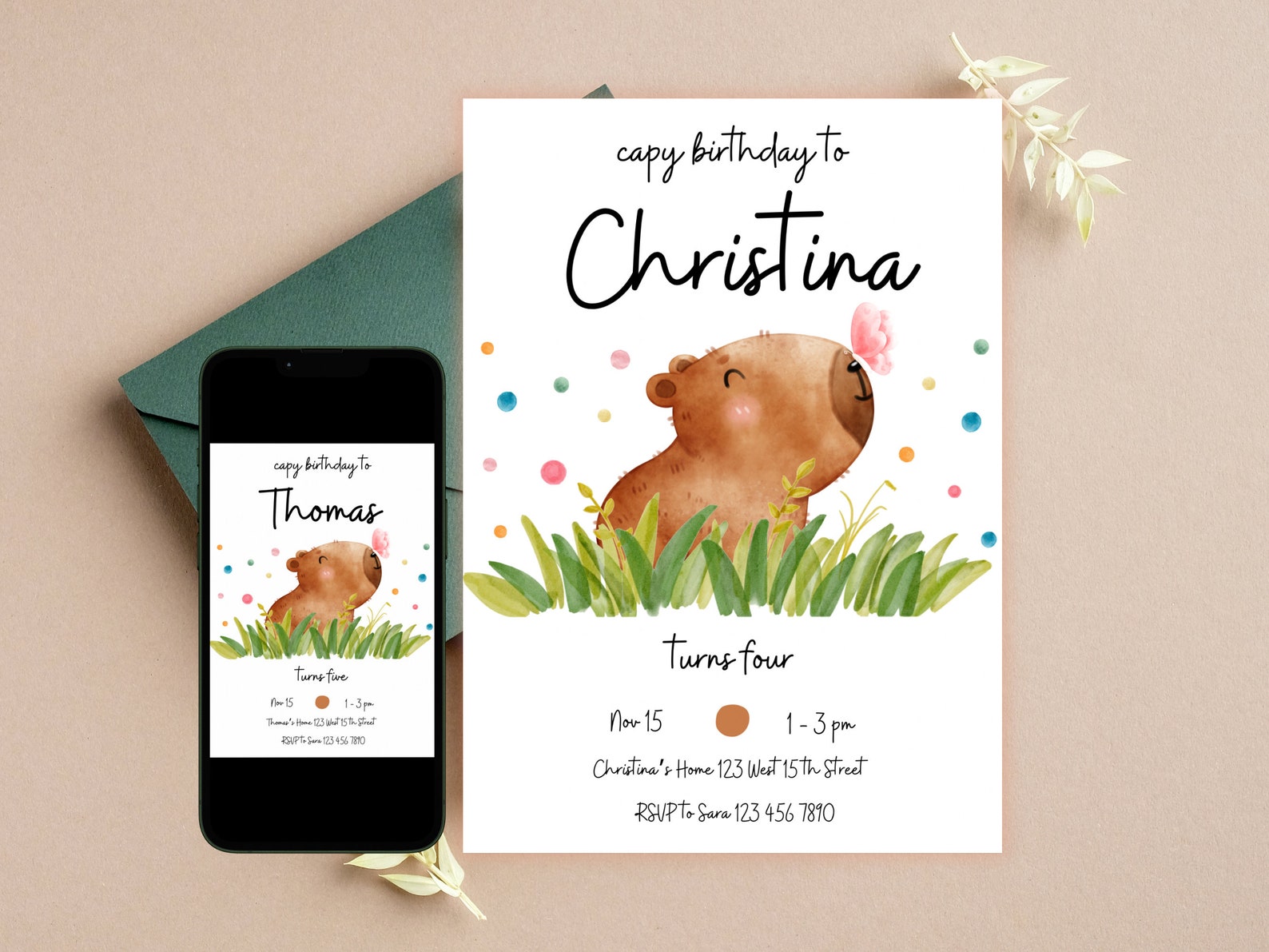 Editable Capybara Birthday Invitation, Capybara Birthday Invite ...