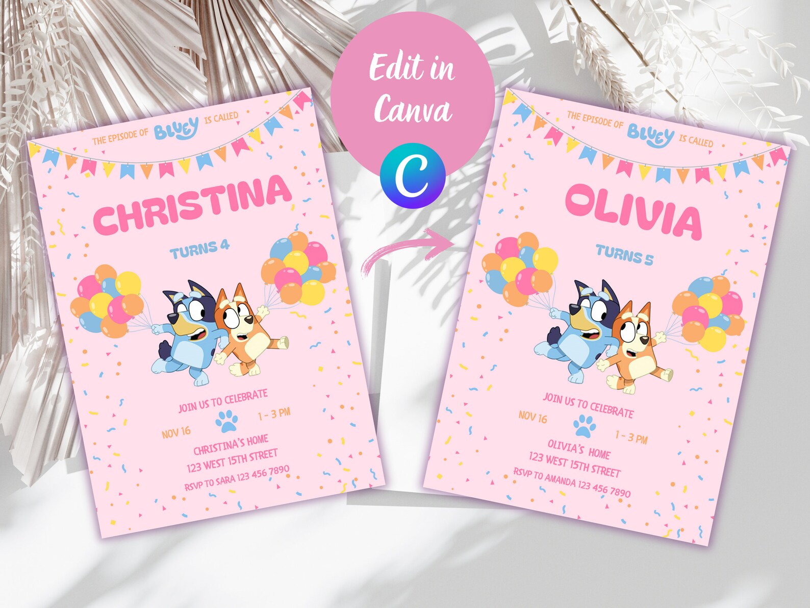 Editable Dog Invitation, Girl Blue Dog Invite, Blue Dog Invitation ...