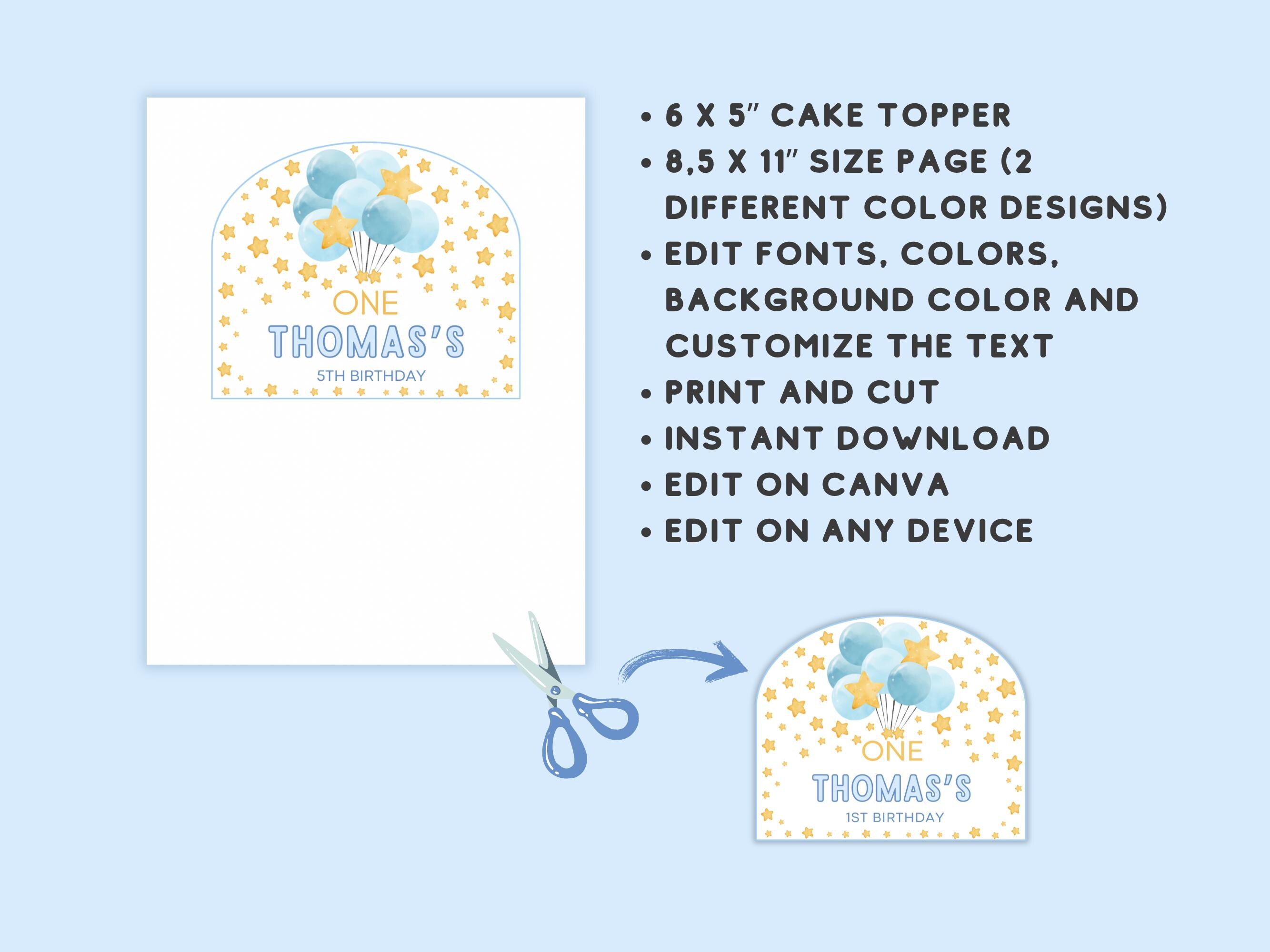 Blue Balloon Cake Topper, Editable Blue Balloon Baby 1st Birthday Cake ...