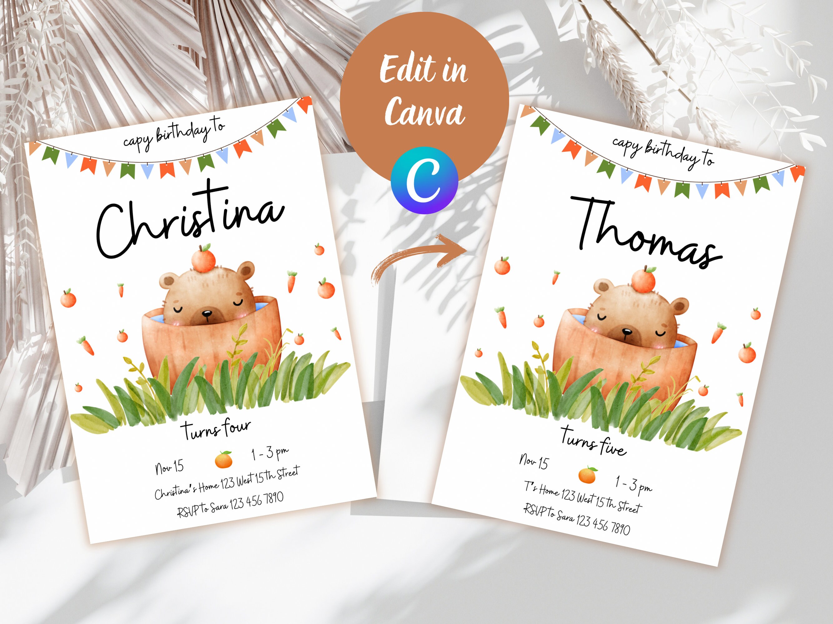 Capybara Birthday Invitation, Editable Capybara Invite, Kids Birthday ...