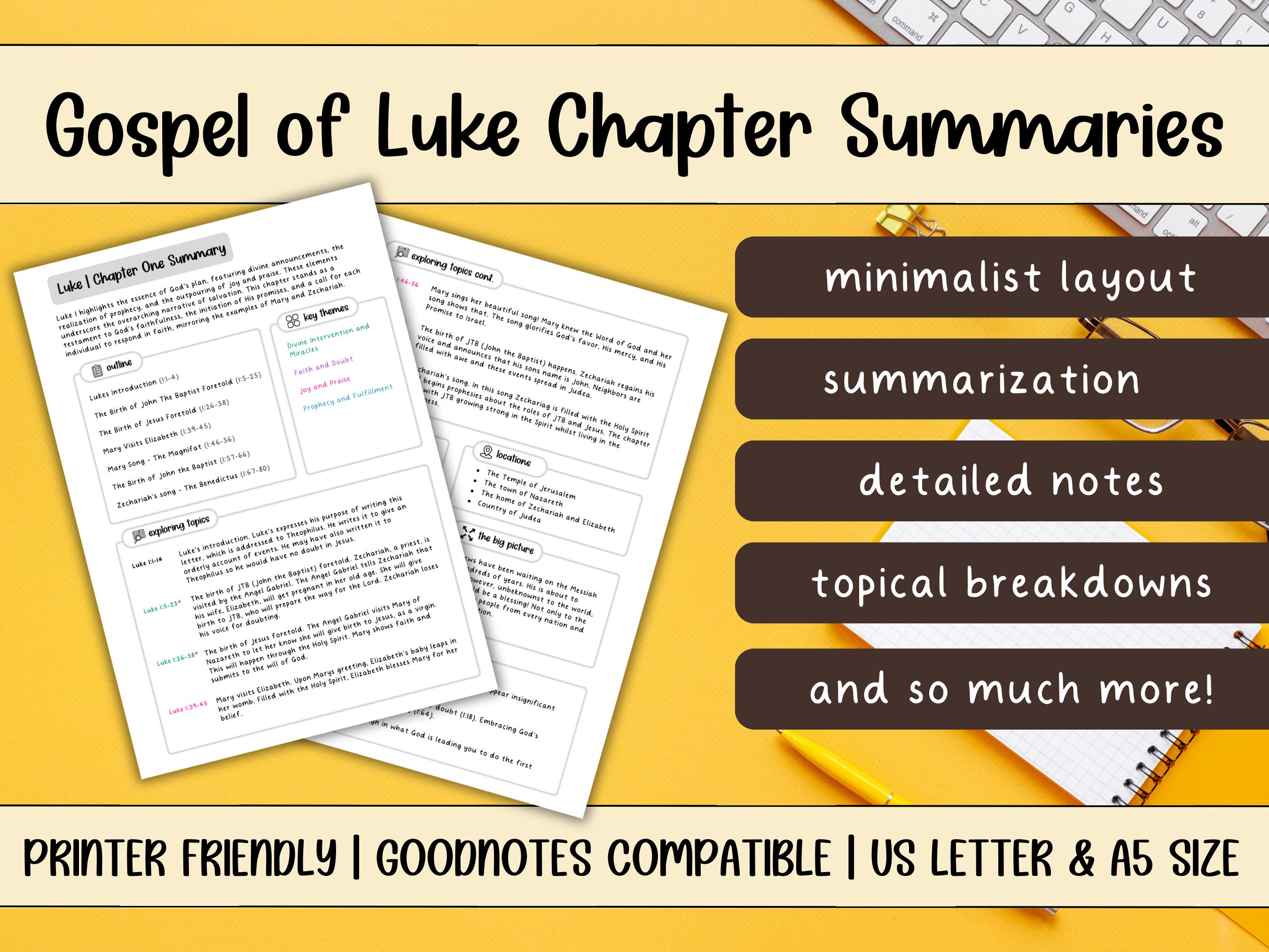 Gospel of Luke Chapter Summaries | Chapter Summary Template | Bible ...