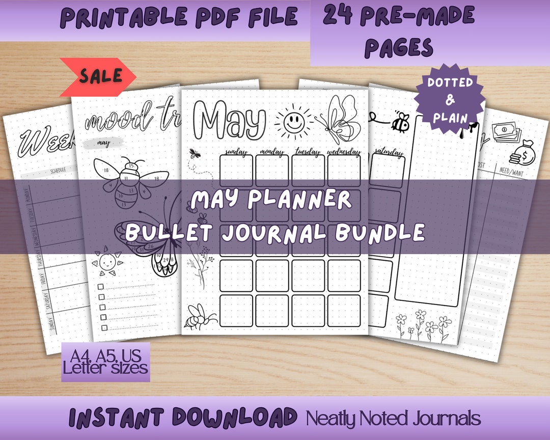May Pre-made Bullet Dotted Journal Pages Instant Download Printable ...