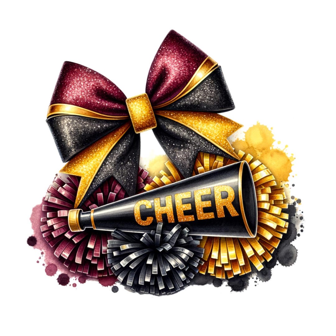 Cheer Maroon Gold Bow Sublimation Digital Download PNG Cheerleading ...