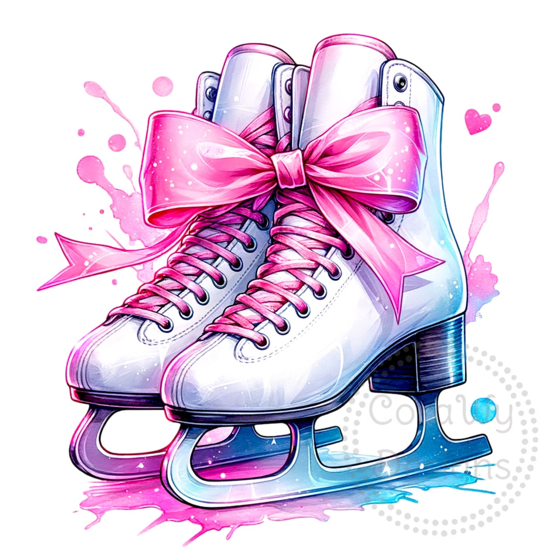 Ice Skates Coquette Bow Watercolor Sublimation Digital Download PNG ...