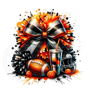 Cheer Orange and Black Pom Poms Watercolor Sublimation Digital Download ...