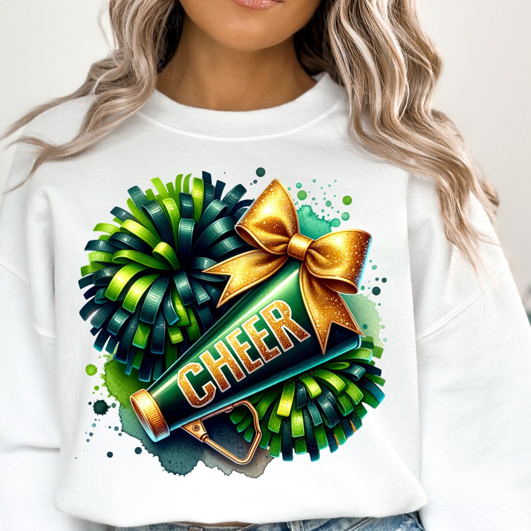 Cheer Green and Gold Watercolor Sublimation Digital Download PNG Pom ...
