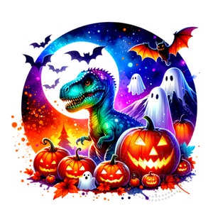 Dinosaur Halloween Watercolor Sublimation Digital Download PNG Spooky ...