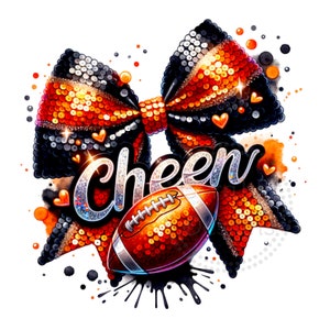 Cheer Orange Black Bow Watercolor Sublimation Digital Download PNG Cheerleading Design - Etsy