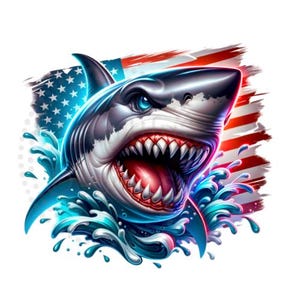 Shark American Flag Sublimation Digital Download PNG Patriotic Ocean ...
