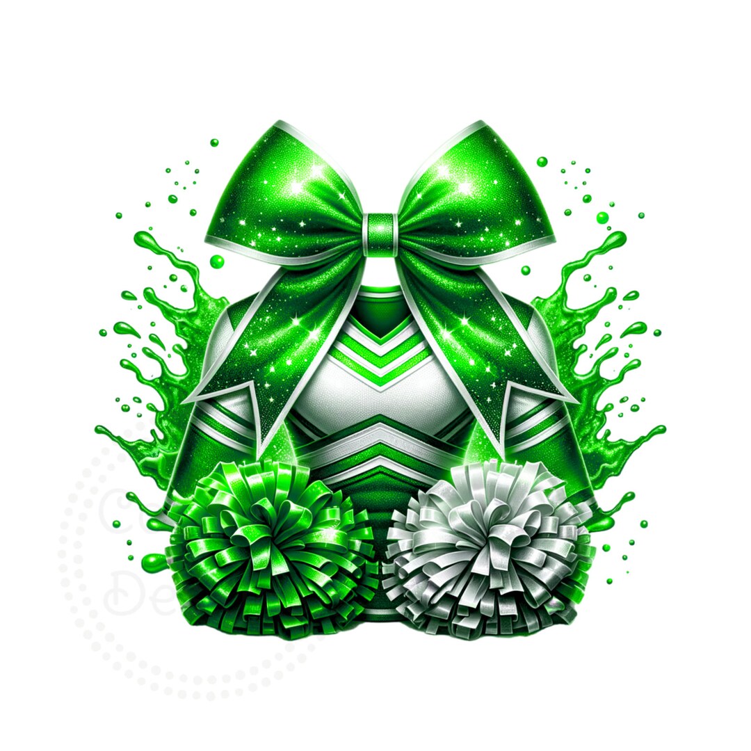 Cheer Green and White Bow Sublimation Digital Download PNG Cheerleading ...