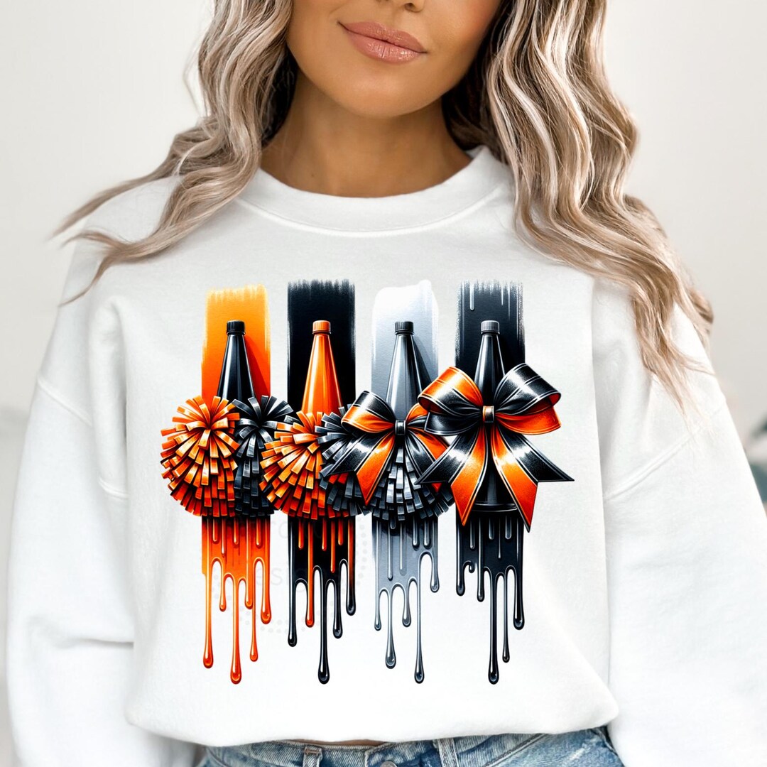Cheer Bow Pom Poms Orange Black Sublimation Digital Download PNG ...