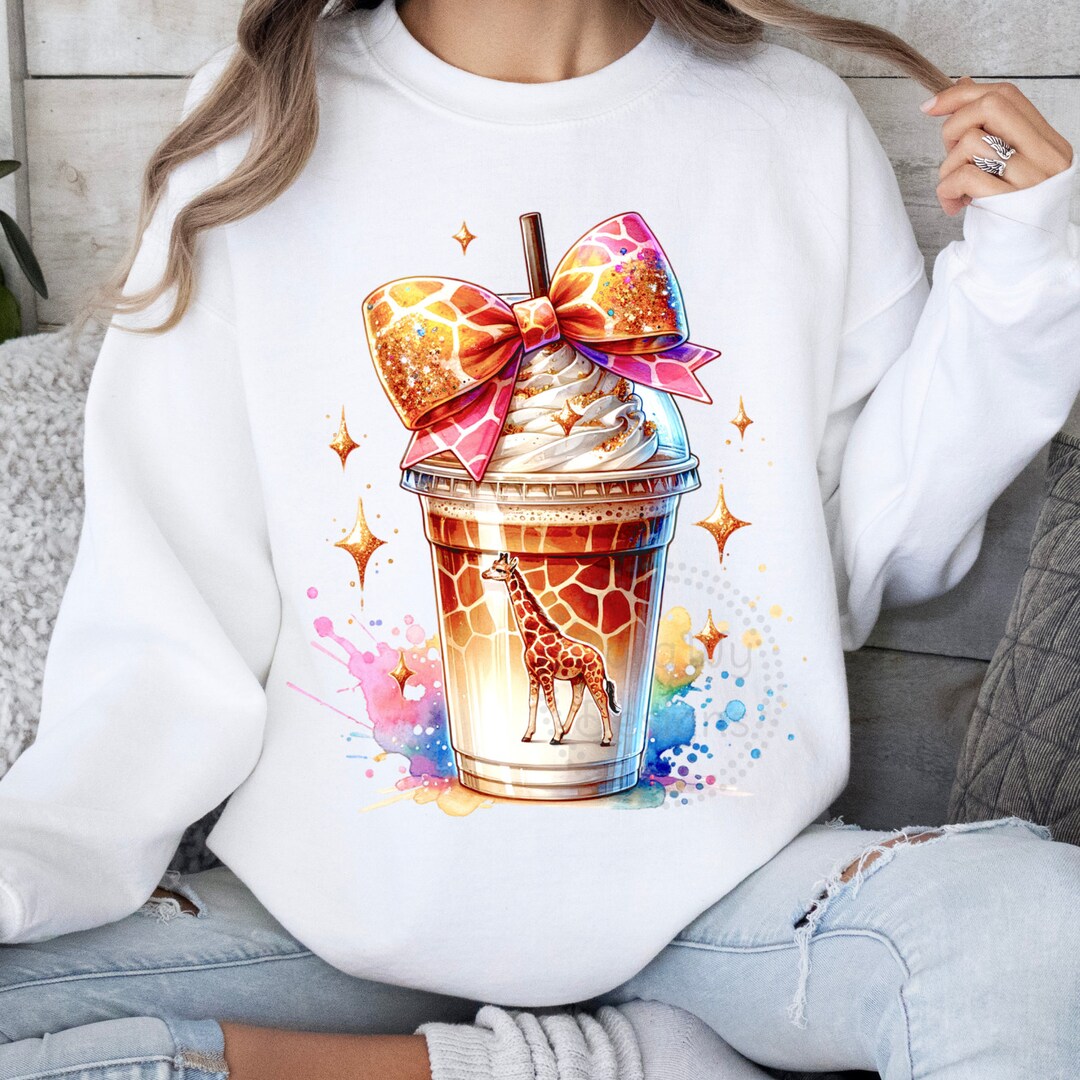 Coffee Coquette Bow Giraffe Watercolor Sublimation Digital Download PNG ...
